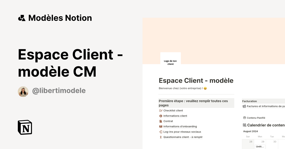 Modèle Espace Client - modèle CM | Marketplace Notion
