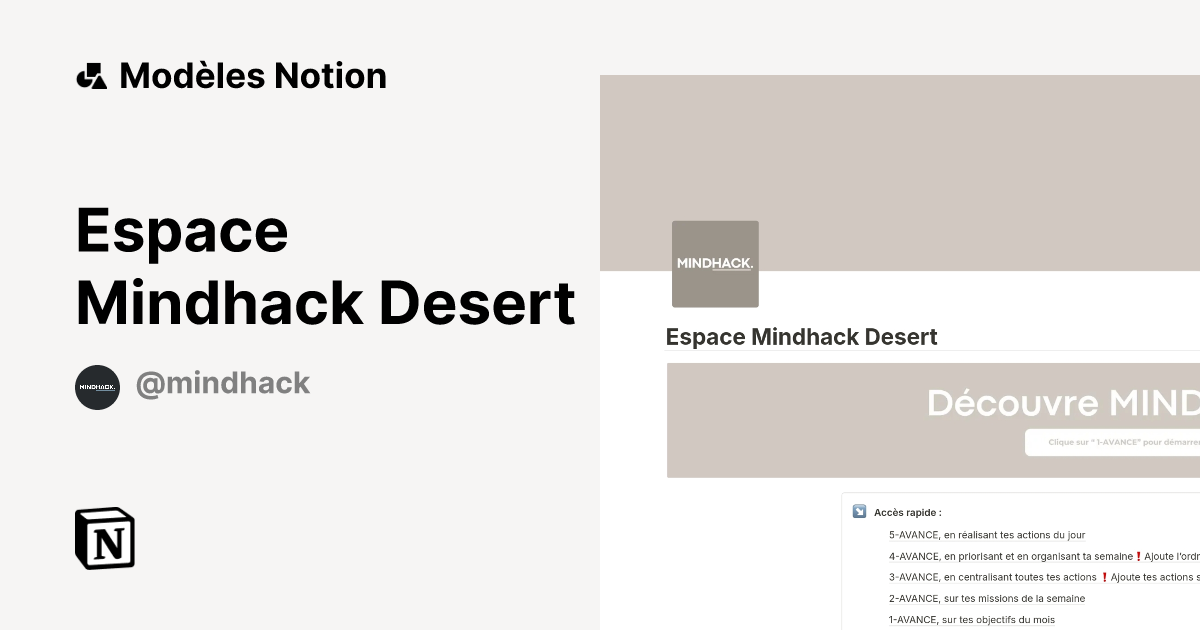 Espace Mindhack Desert | Modèle créé par MINDHACK | Marketplace Notion