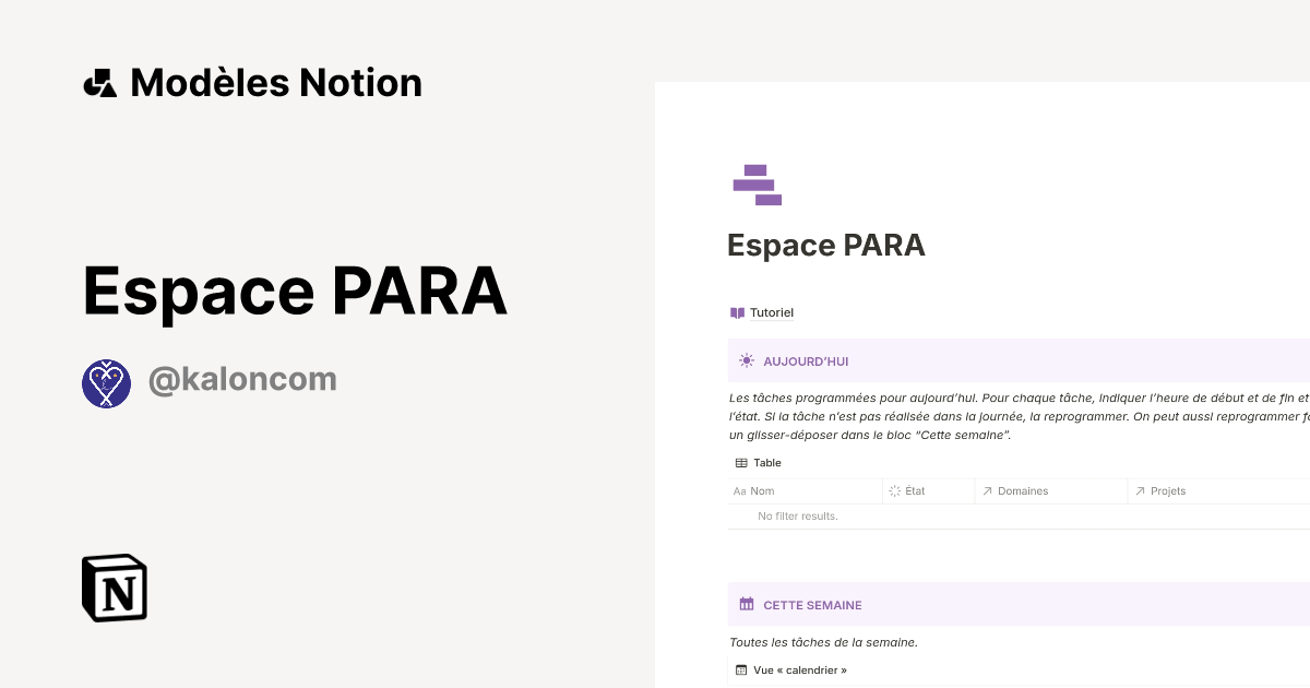 Modèle Espace PARA | Marketplace Notion