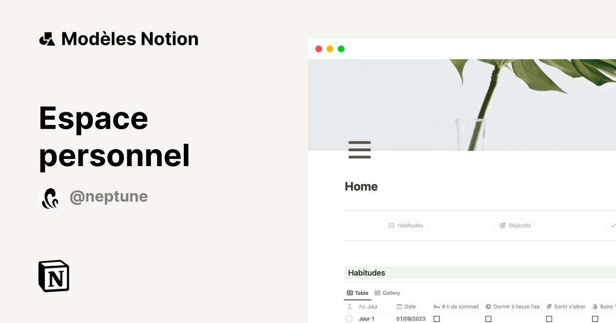 Modèle Espace personnel | Marketplace Notion