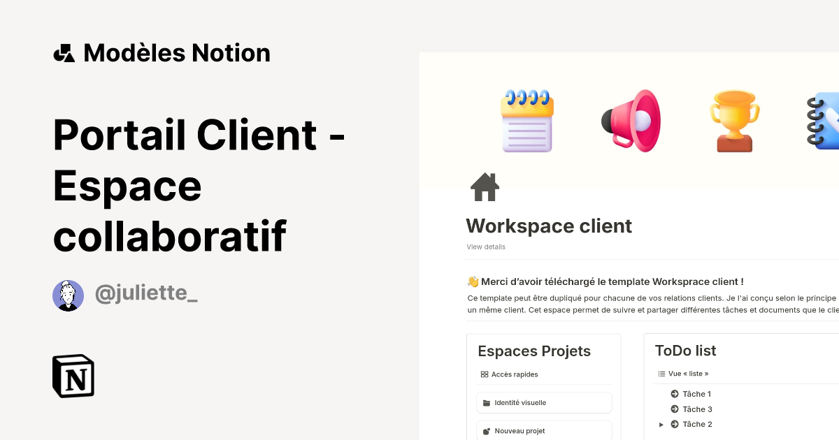 Modèle Portail Client - Espace collaboratif | Marketplace Notion