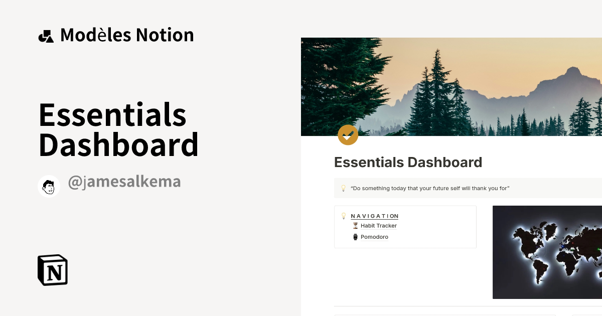 Modèle Essentials Dashboard | Marketplace Notion
