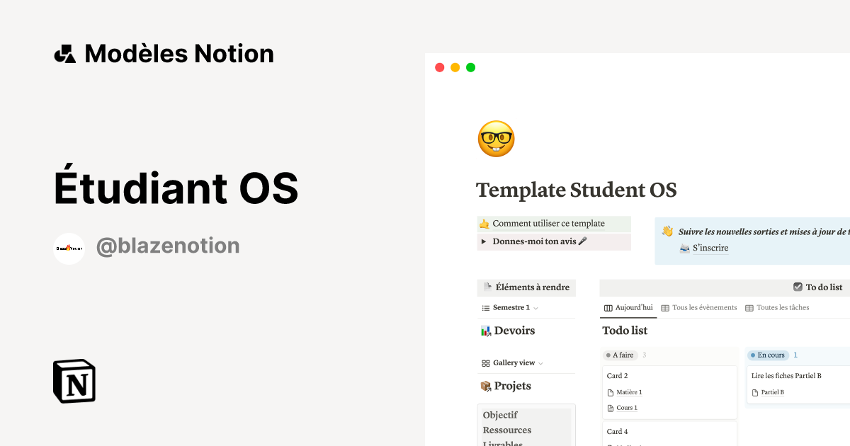 Modèle Étudiant OS | Marketplace Notion