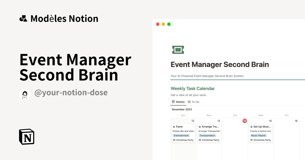 Event Manager Second Brain | Modèle créé par Your Notion Dose ...