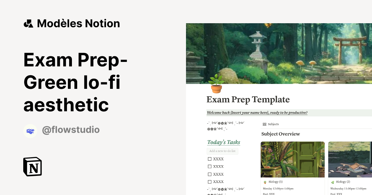 Modèle Exam Prep-Green lo-fi aesthetic | Marketplace Notion