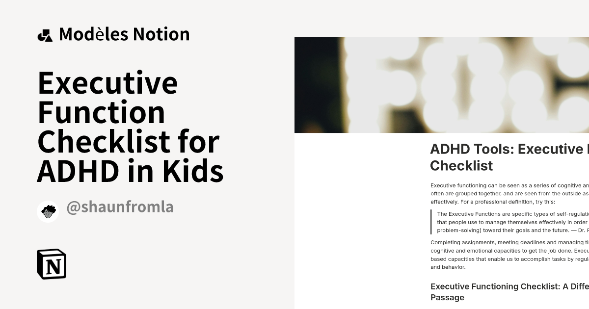 Modèle Executive Function Checklist for ADHD in Kids | Marketplace Notion