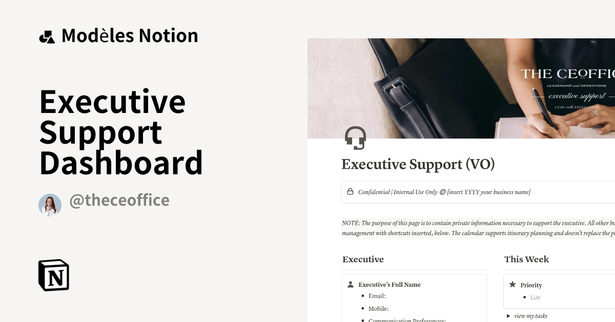 Executive Support Dashboard | Modèle créé par the CEOffice | Marketplace Notion