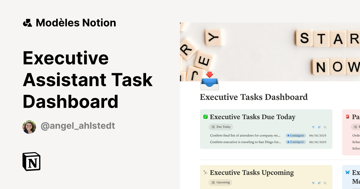 Executive Assistant Task Dashboard | Modèle créé par Angel Ahlstedt | Marketplace Notion