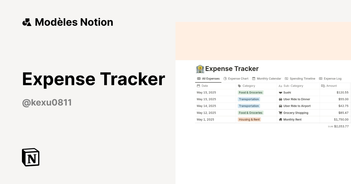 Expense Tracker | Modèle créé par Coco | Marketplace Notion