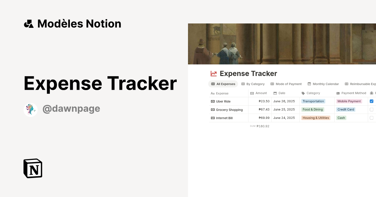Modèle Expense Tracker | Marketplace Notion