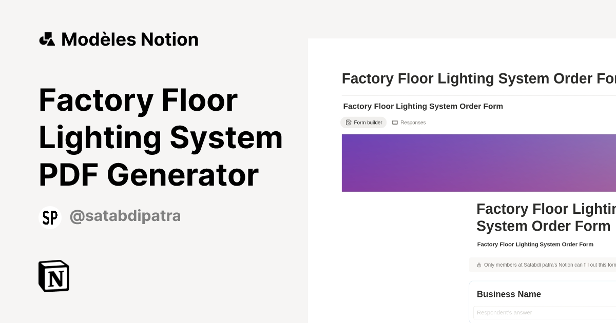 Modèle Factory Floor Lighting System PDF Generator | Marketplace Notion