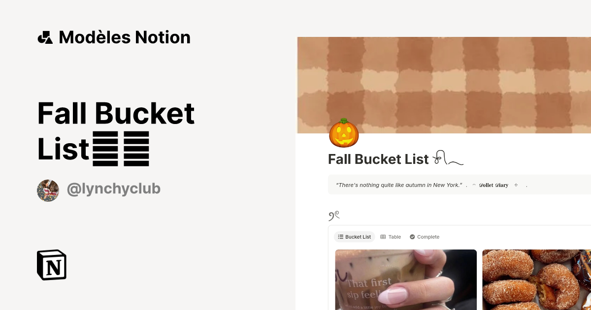 Fall Bucket List𓍯𓂃 | Modèle créé par MJ𓍯𓂃 | Marketplace Notion
