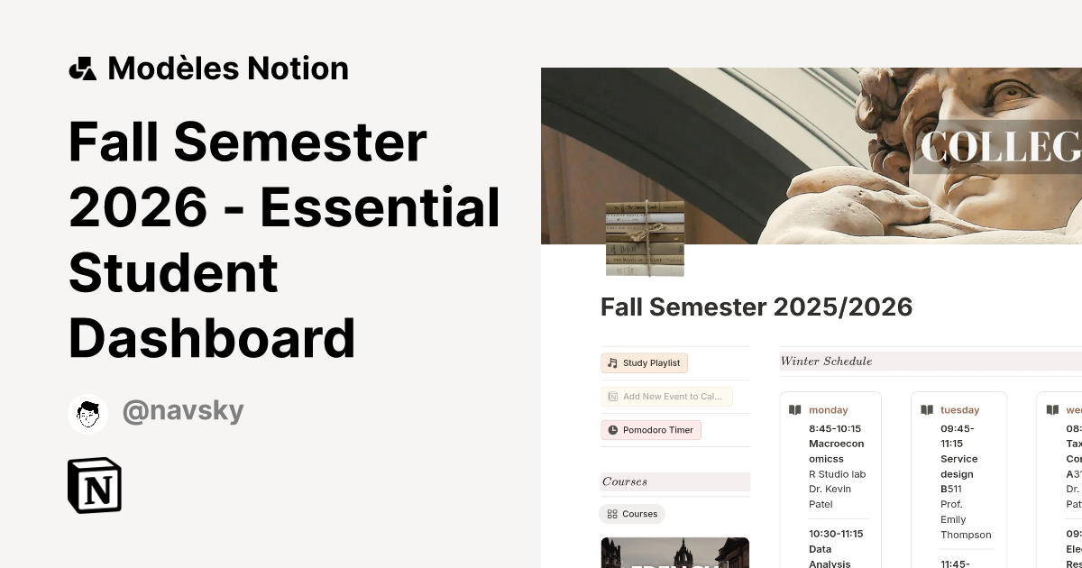 Modèle Fall Semester 2026 - Essential Student Dashboard | Marketplace ...