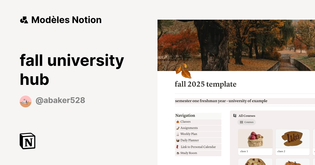 Modèle fall university hub | Marketplace Notion