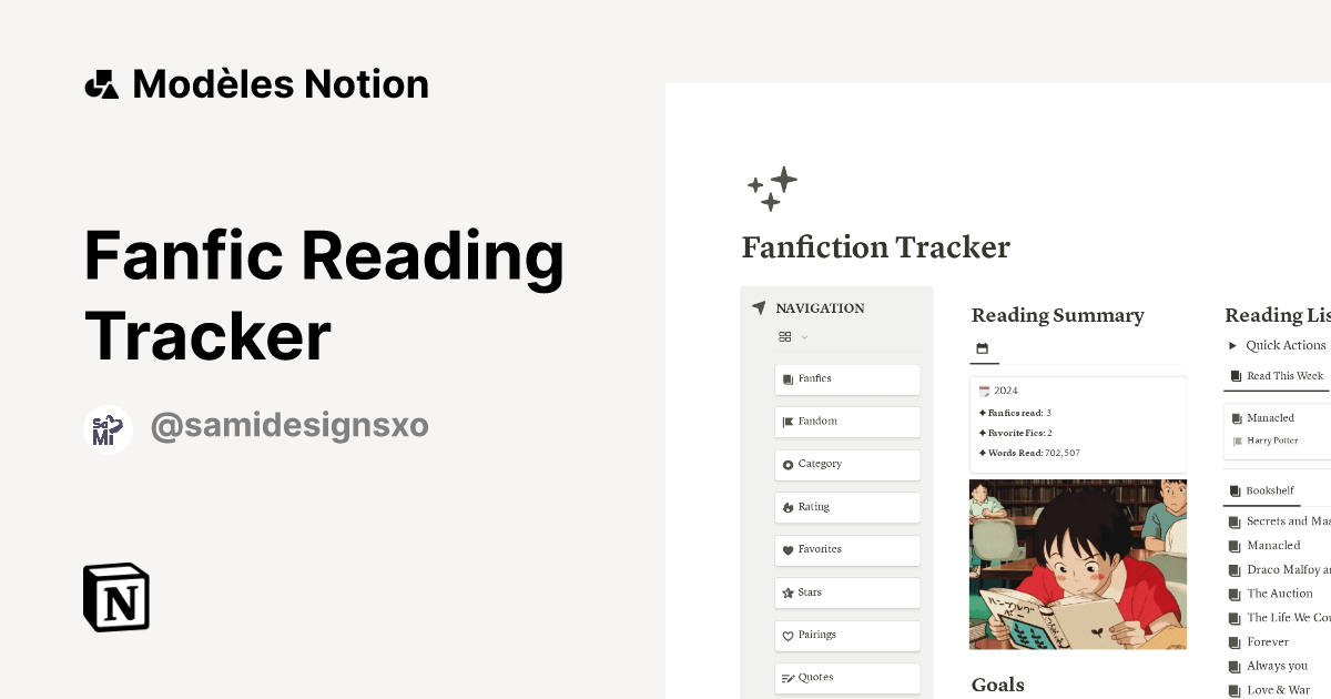 Fanfic Reading Tracker | Modèle créé par Sami Notion Templates ...
