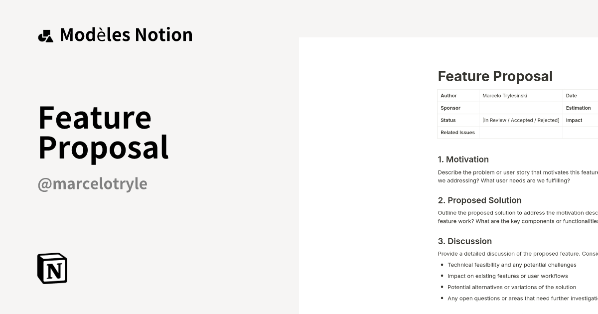 Modèle Feature Proposal | Marketplace Notion