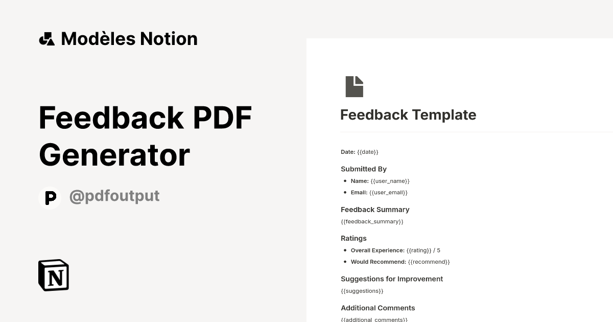 Modèle Feedback PDF Generator | Marketplace Notion