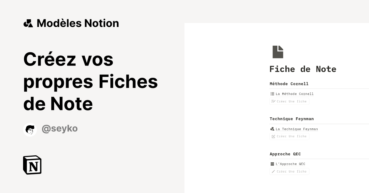 Modèle Créez vos propres Fiches de Note | Marketplace Notion