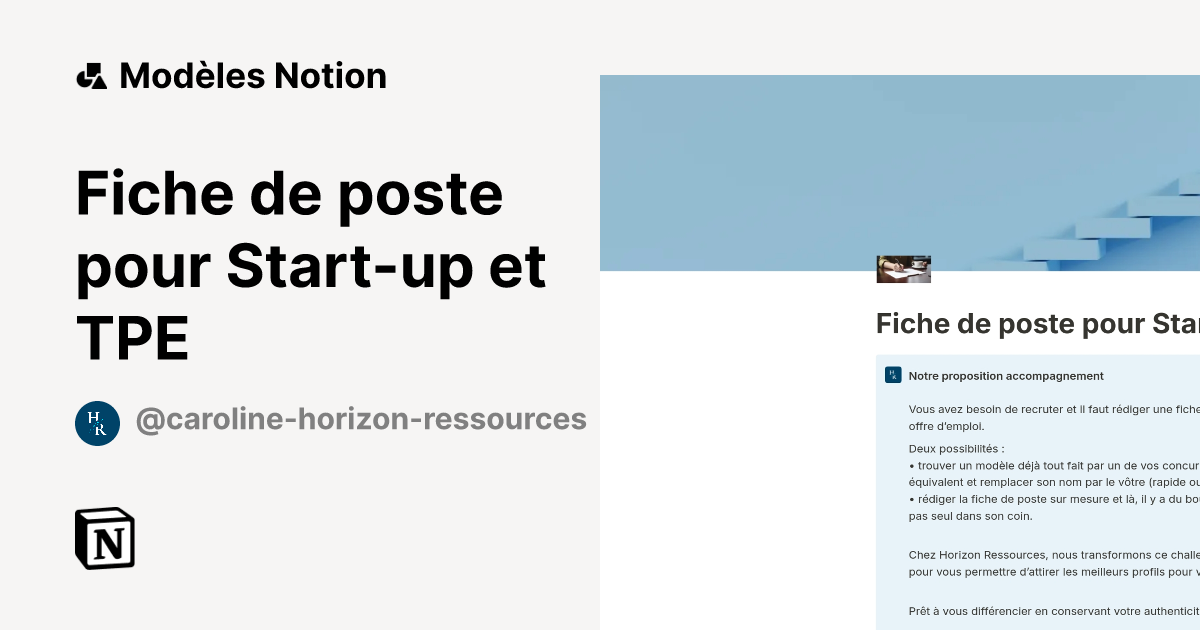 Modèle Fiche de poste pour Start-up et TPE | Marketplace Notion