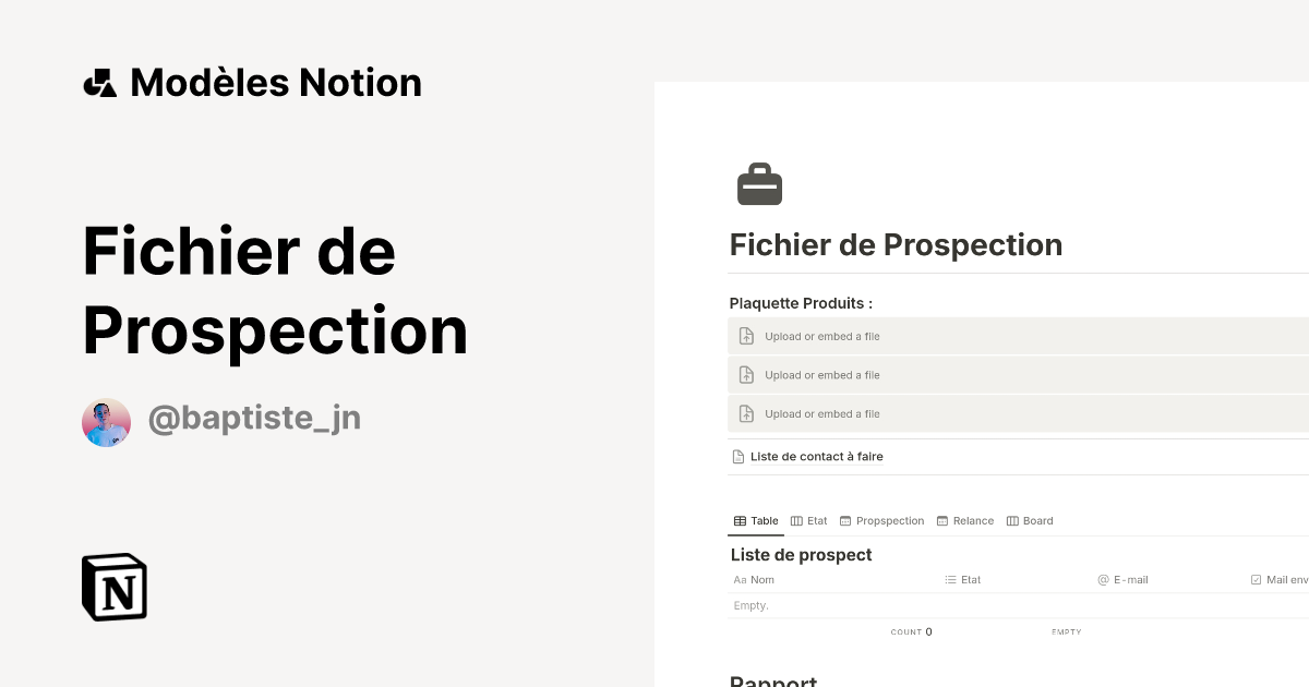 Fichier de Prospection | Modèle créé par Baptiste Jeauneau | Marketplace Notion