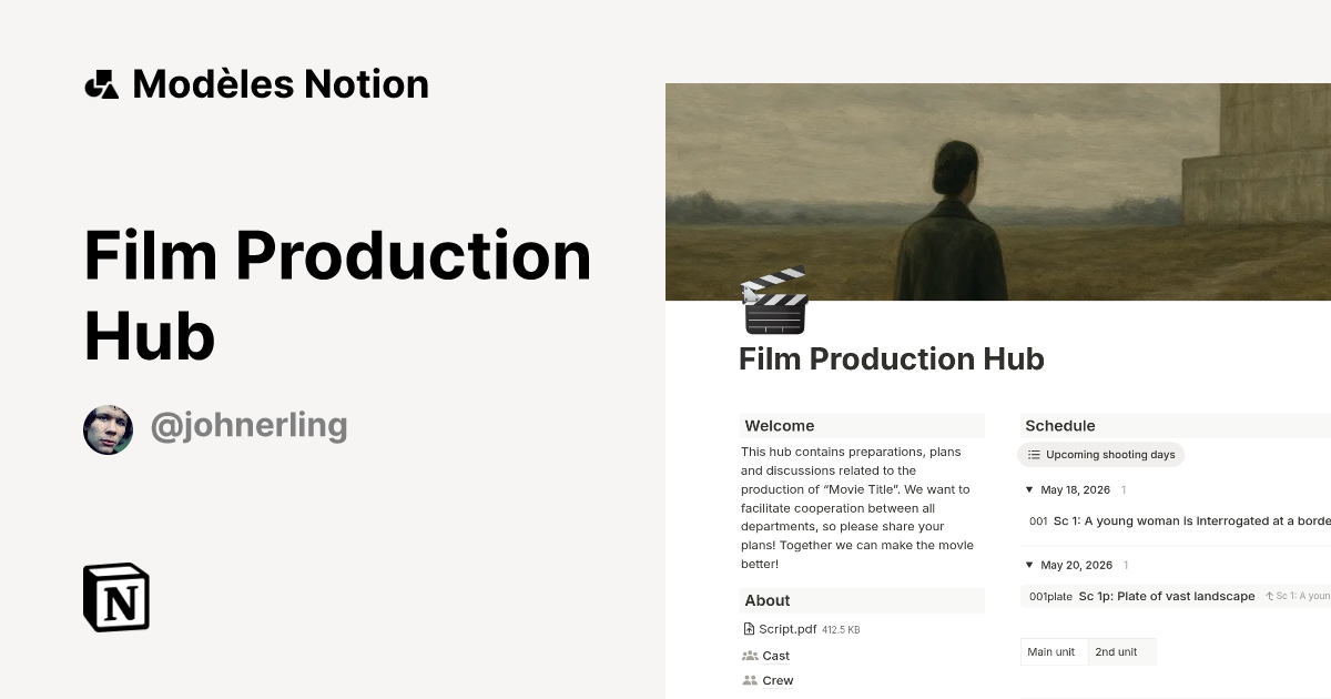 Modèle Film Production Hub | Marketplace Notion