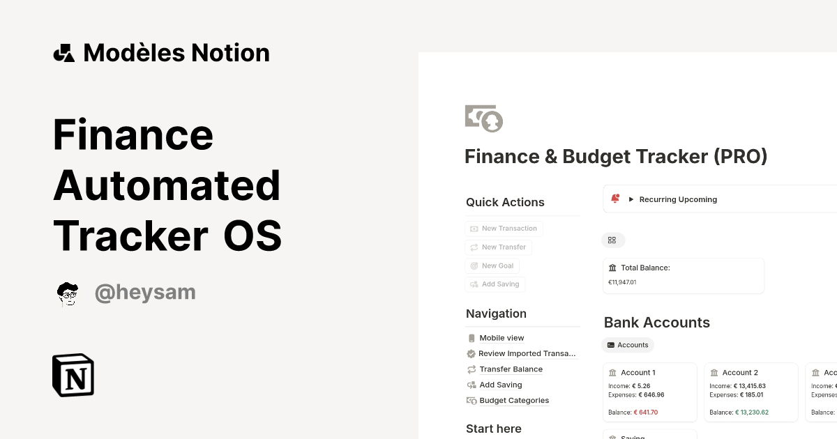 Modèle Finance Automated Tracker OS | Marketplace Notion