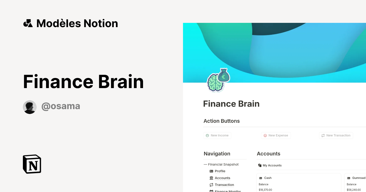 Finance Brain | Modèle créé par OlsNotion | Marketplace Notion
