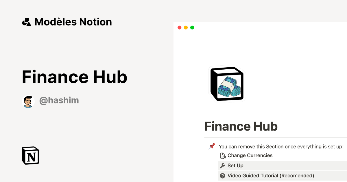 Finance Hub | Modèle créé par Hashim Sultan | Marketplace Notion
