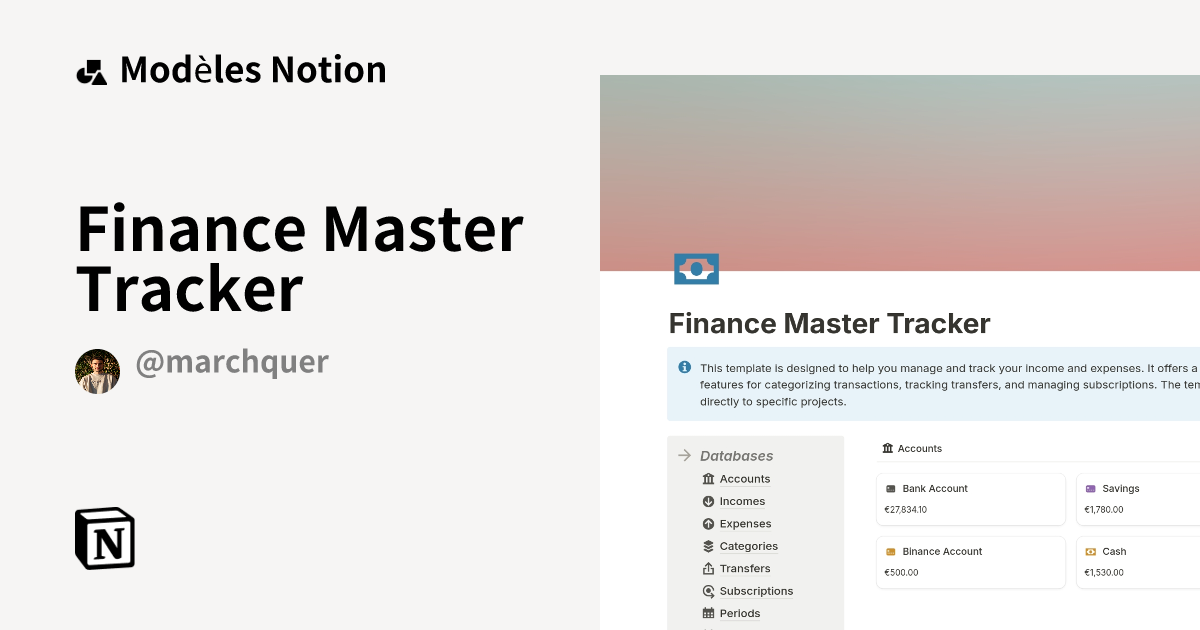 Finance Master Tracker | Modèle créé par Marc Hernández | Marketplace ...