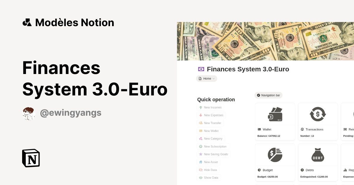 Finances System 3.0-Euro | Modèle créé par Ewing | Marketplace Notion