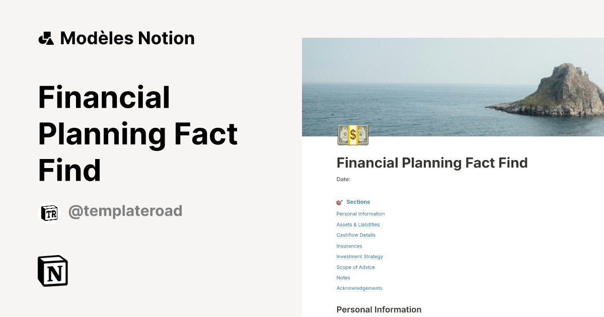 Modèle Financial Planning Fact Find | Marketplace Notion