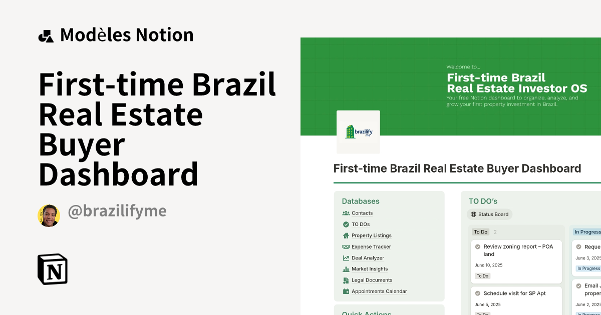 Modèle First-time Brazil Real Estate Buyer Dashboard | Marketplace Notion