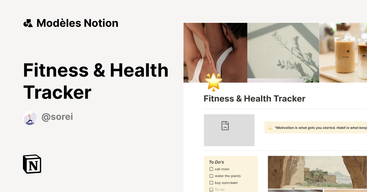 Fitness & Health Tracker | Modèle créé par Sophie | Marketplace Notion