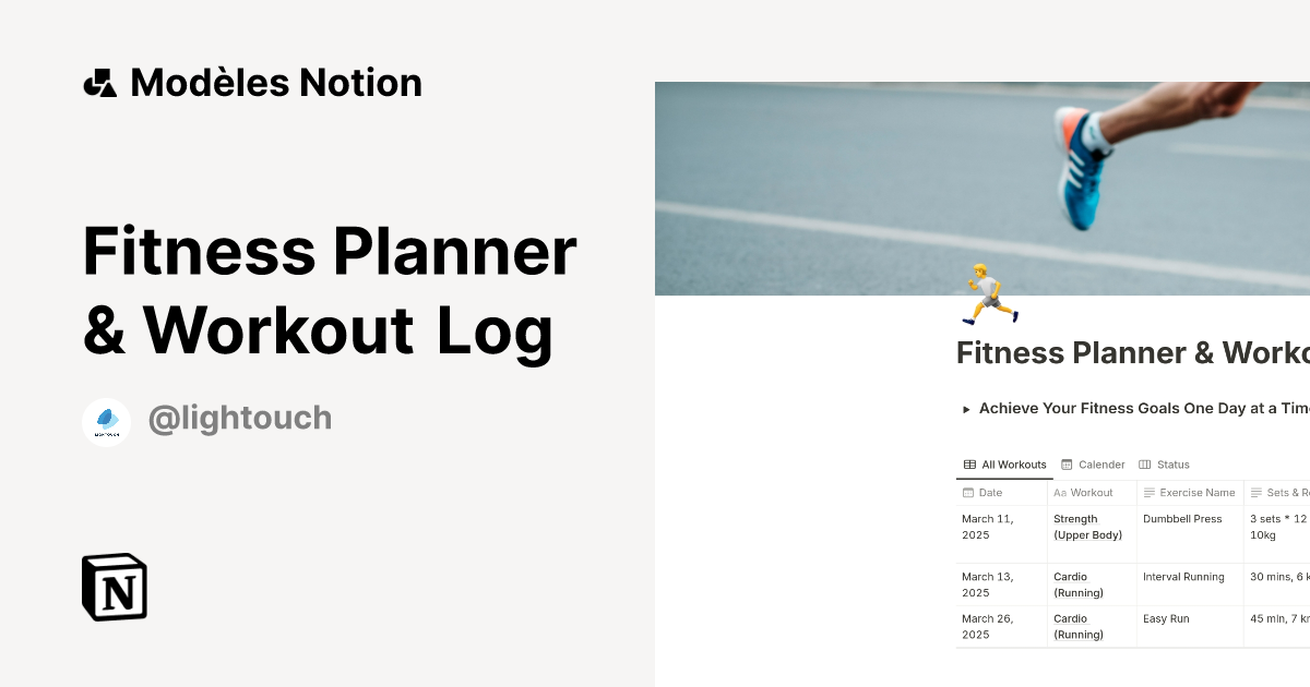 Modèle Fitness Planner & Workout Log | Marketplace Notion