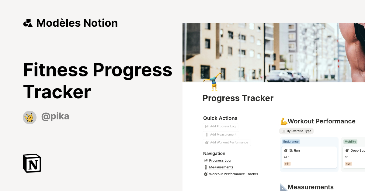 Modèle Fitness Progress Tracker | Marketplace Notion