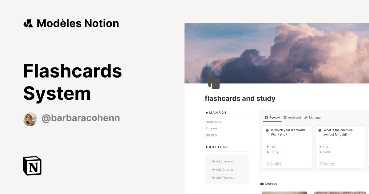 Modèle Flashcards System | Marketplace Notion