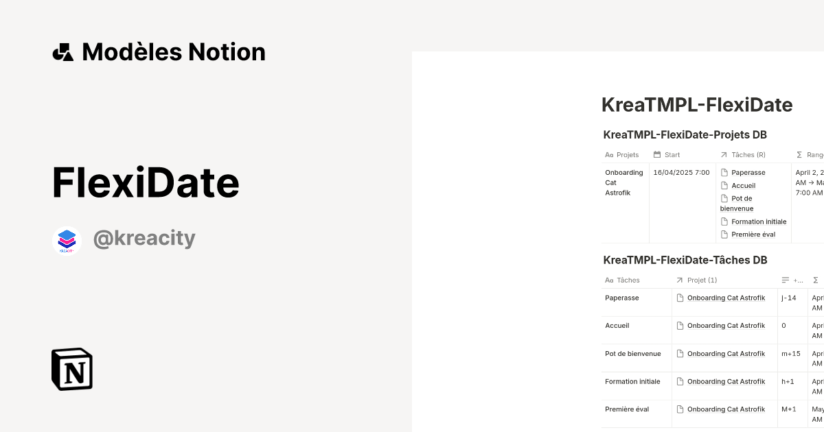 FlexiDate | Modèle créé par Vince KreaCity | Marketplace Notion
