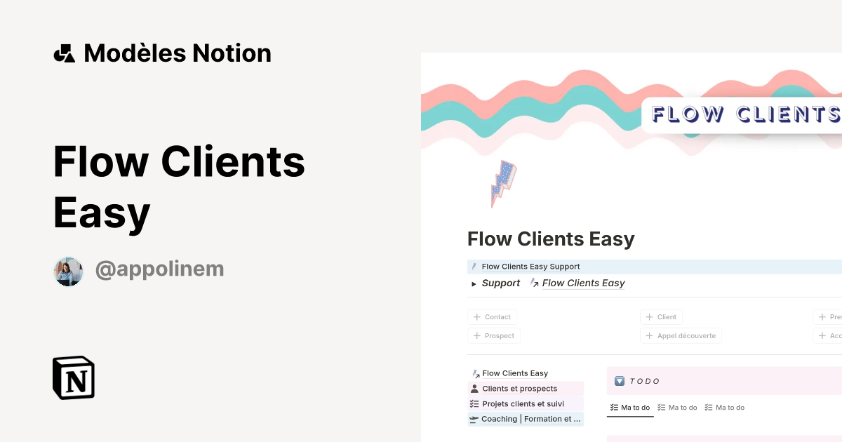 Flow Clients Easy | Modèle créé par Appoline M. | Marketplace Notion