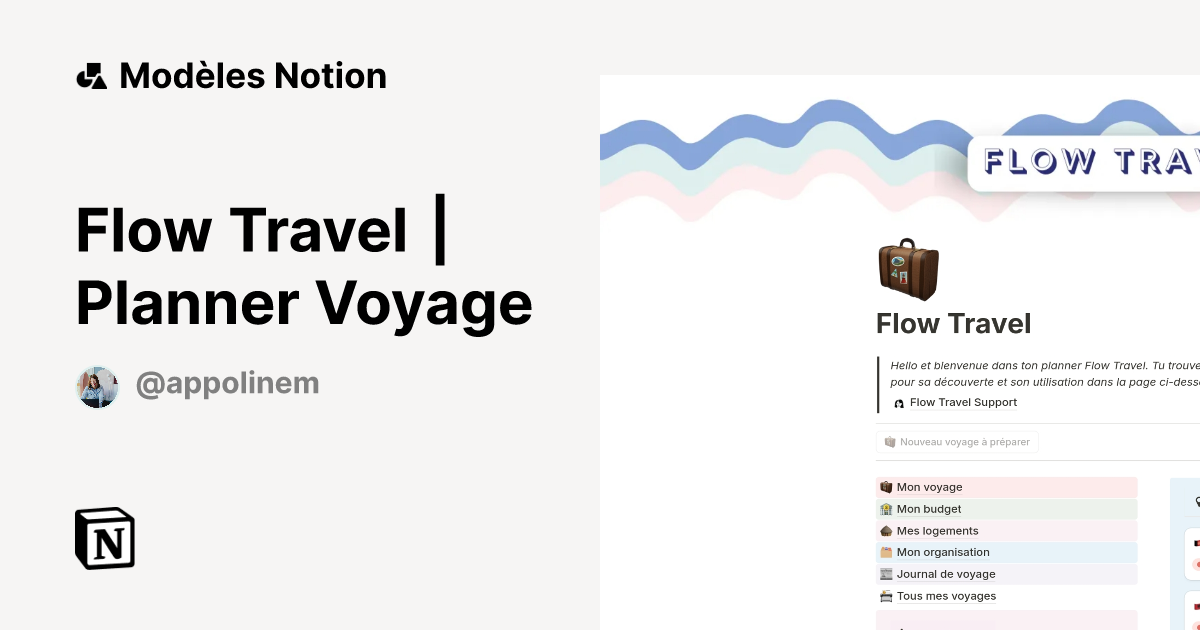 Modèle Flow Travel | Planner Voyage | Marketplace Notion