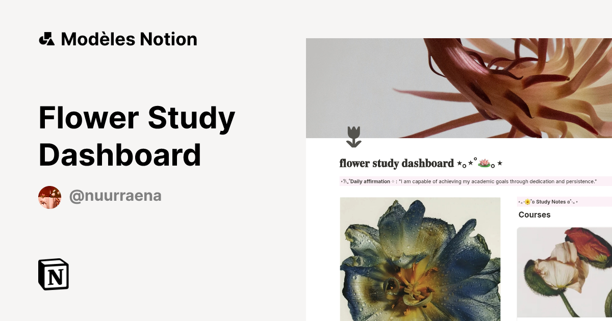 Modèle Flower Study Dashboard | Marketplace Notion