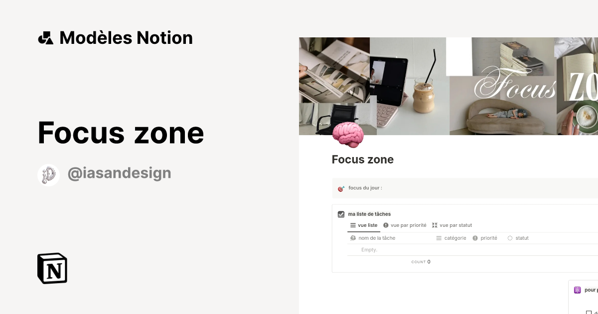Modèle Focus zone | Marketplace Notion