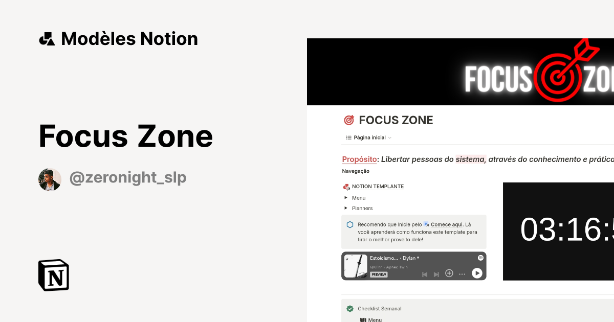 Focus Zone | Modèle créé par Zeronight | Marketplace Notion