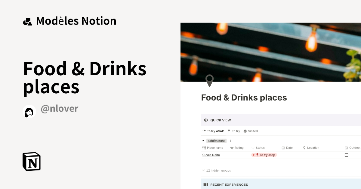 Modèle Food & Drinks places | Marketplace Notion