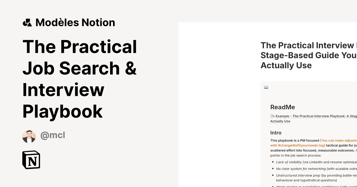 The Practical Job Search & Interview Playbook | Modèle créé par mcl | Marketplace Notion