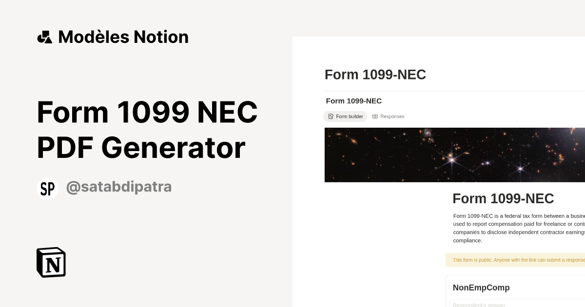 Form 1099 NEC PDF Generator | Modèle créé par Satabdi Patra ...