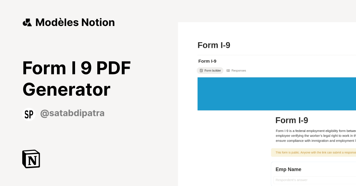 Form I 9 PDF Generator | Modèle créé par Satabdi Patra | Marketplace Notion