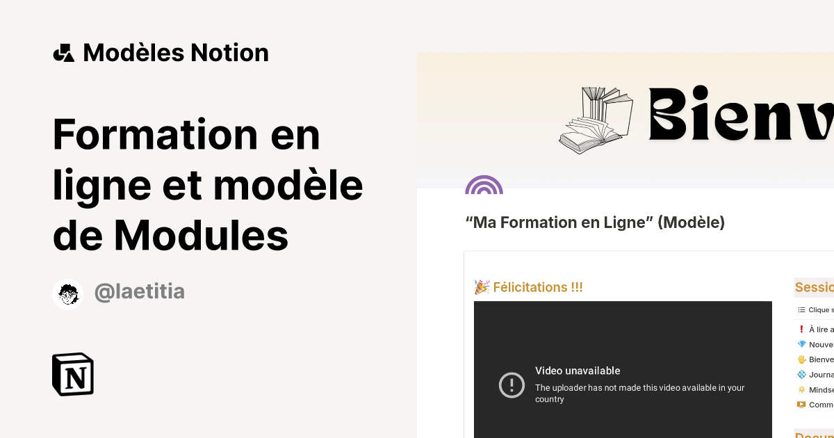 Modèle Formation en ligne et modèle de Modules | Marketplace Notion