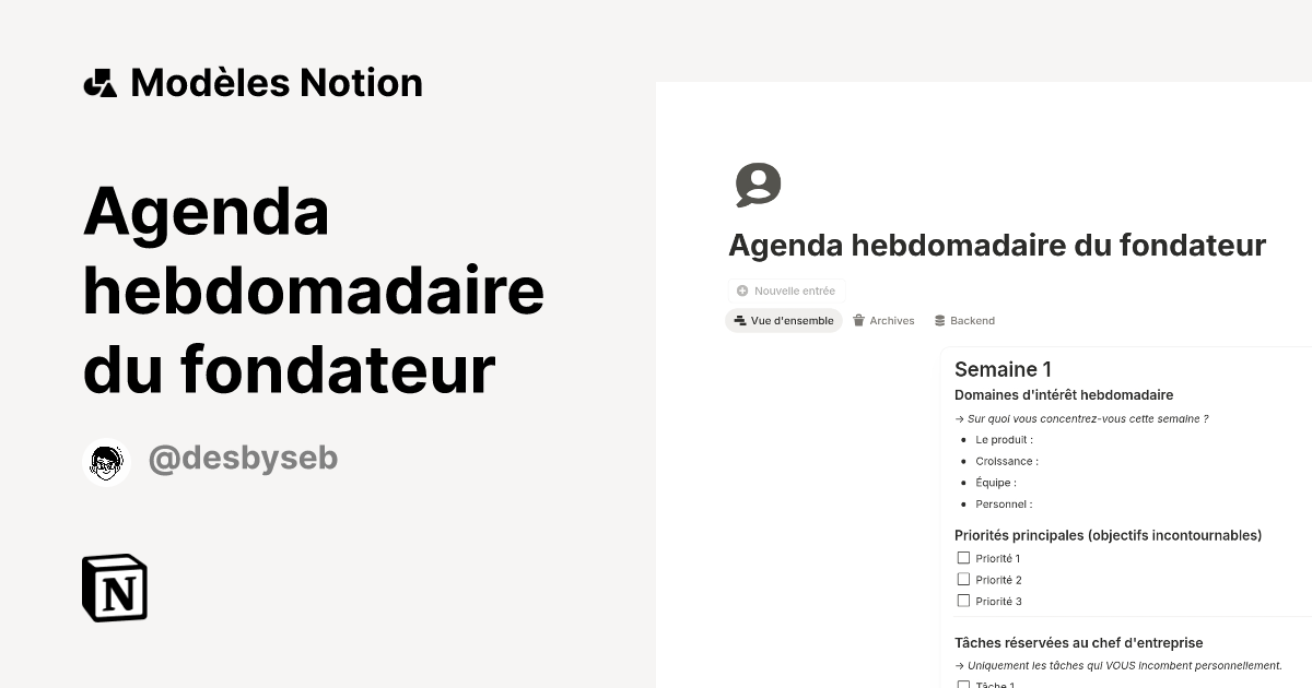 Modèle Founder Weekly Planner | Marketplace Notion