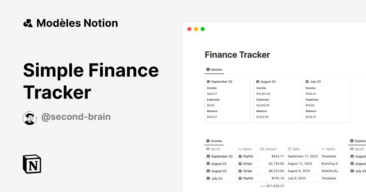Modèle Simple Finance Tracker | Marketplace Notion