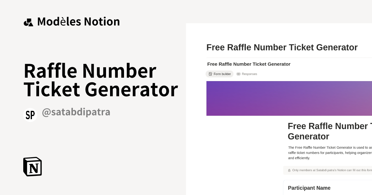 Modèle Raffle Number Ticket Generator | Marketplace Notion